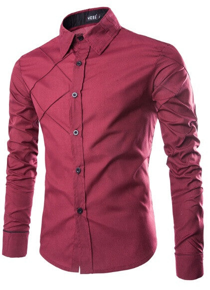 NEW Mens Slim Fit Unique Men Shirts Plaid Casual Long Sleeve Dress Str ...